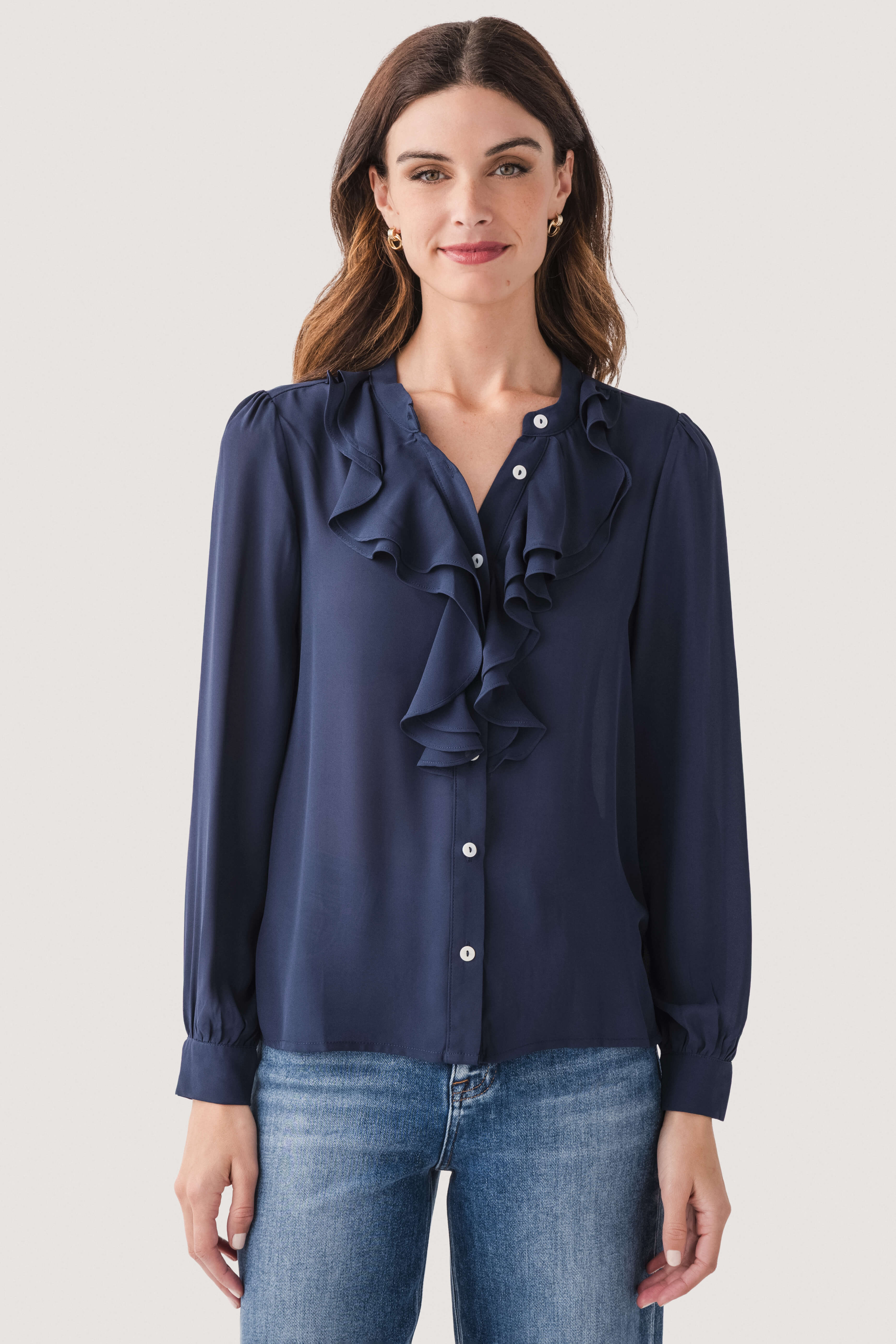 Molly Bracken Ruffle Neck Button Up Top – Social Threads
