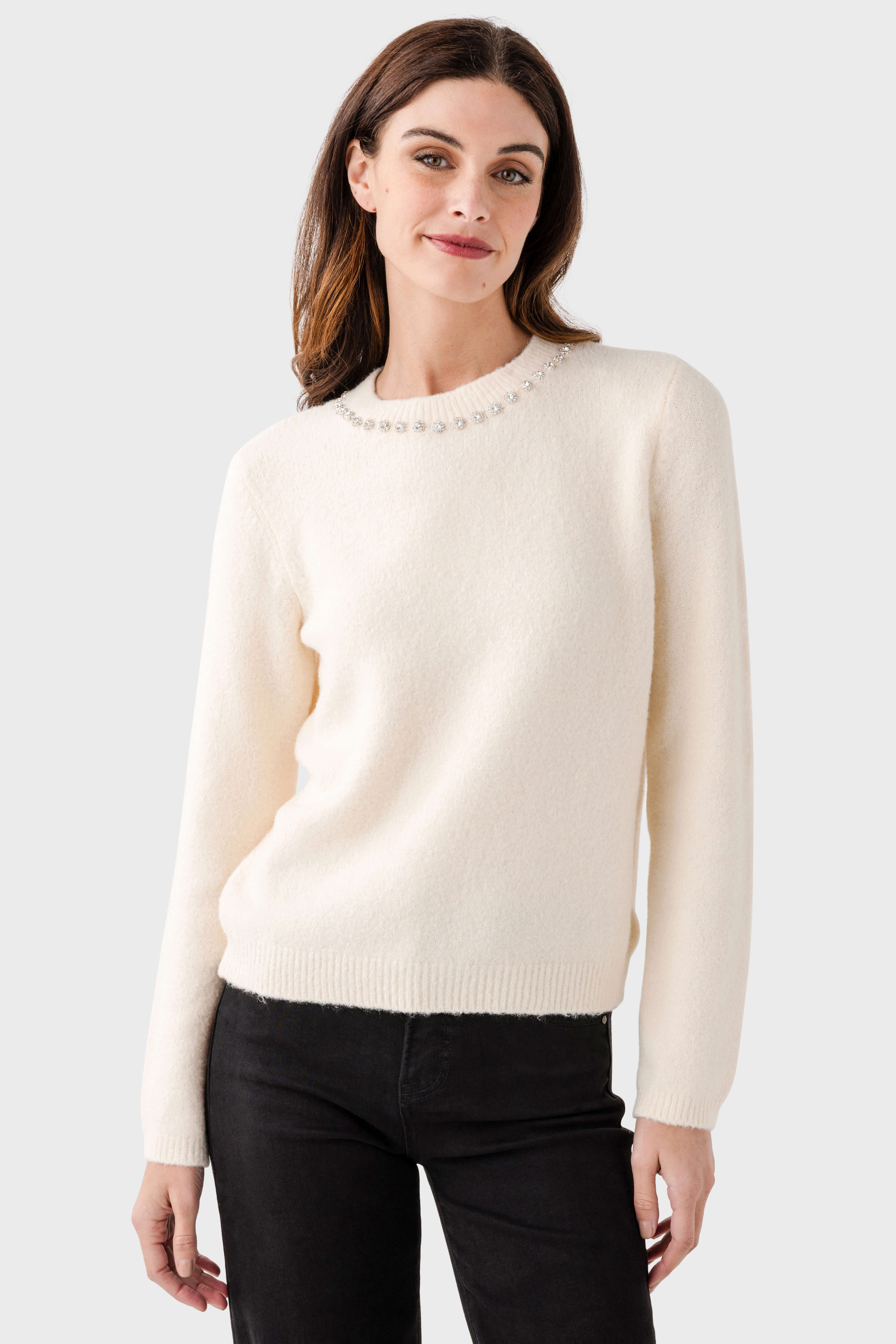 Hem & Thread Jewel Neck Sweater – Social Threads